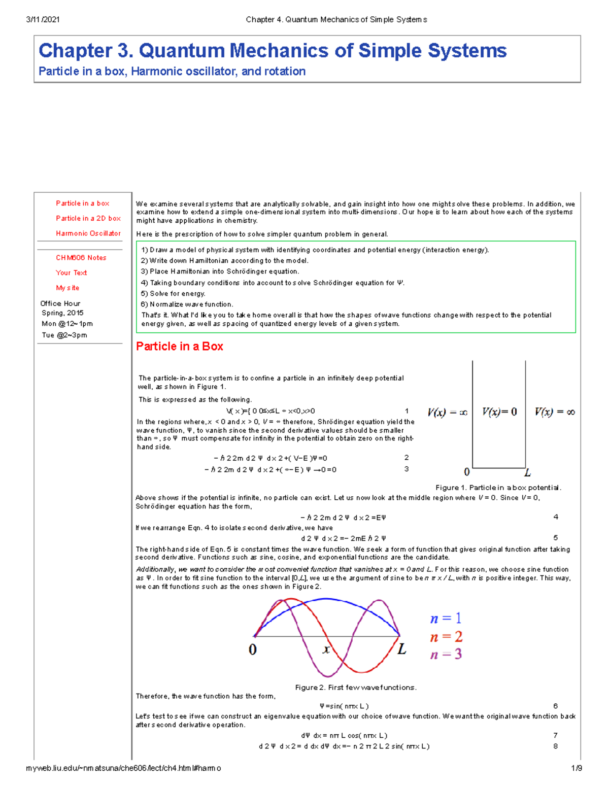 Chapter 4. Quantum Mechanics of Simple Systems - Particle in a box ...