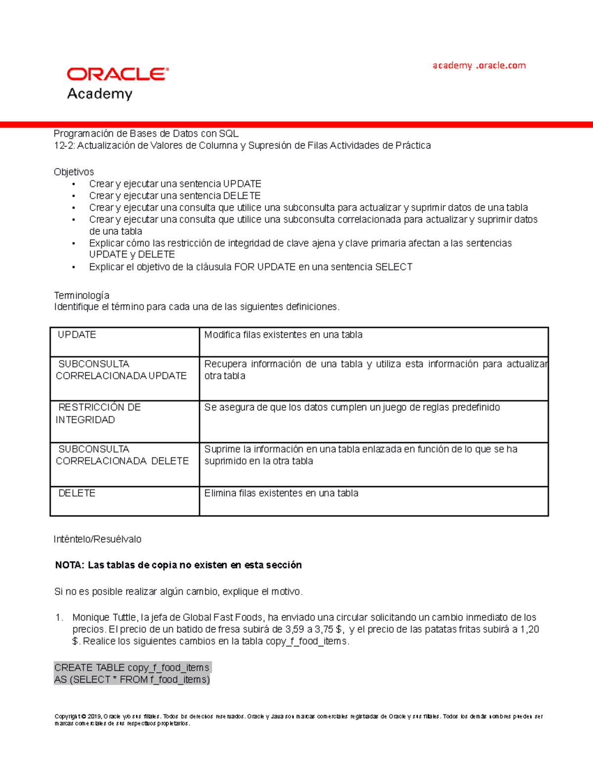 DP 12 2 Practice - Programación de Bases de Datos con SQL 12-2: Actualización de Valores de ...
