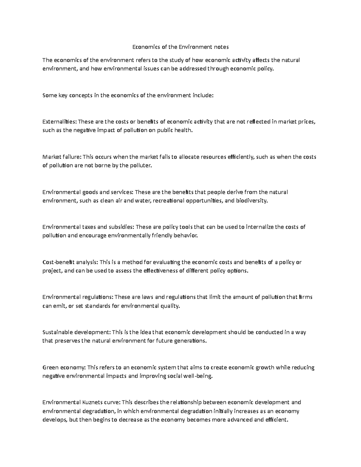 Economics of the Environment notes - The economics of the environment ...