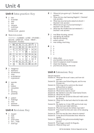 Pre Unit4 Extra Practice - Unit 4 Life Pre-intermediate © National Geographic Learning Unit 4 ...