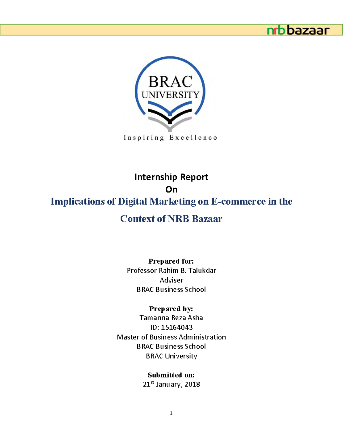 15164043 BBA - Internship Report On Implications of Digital Marketing ...