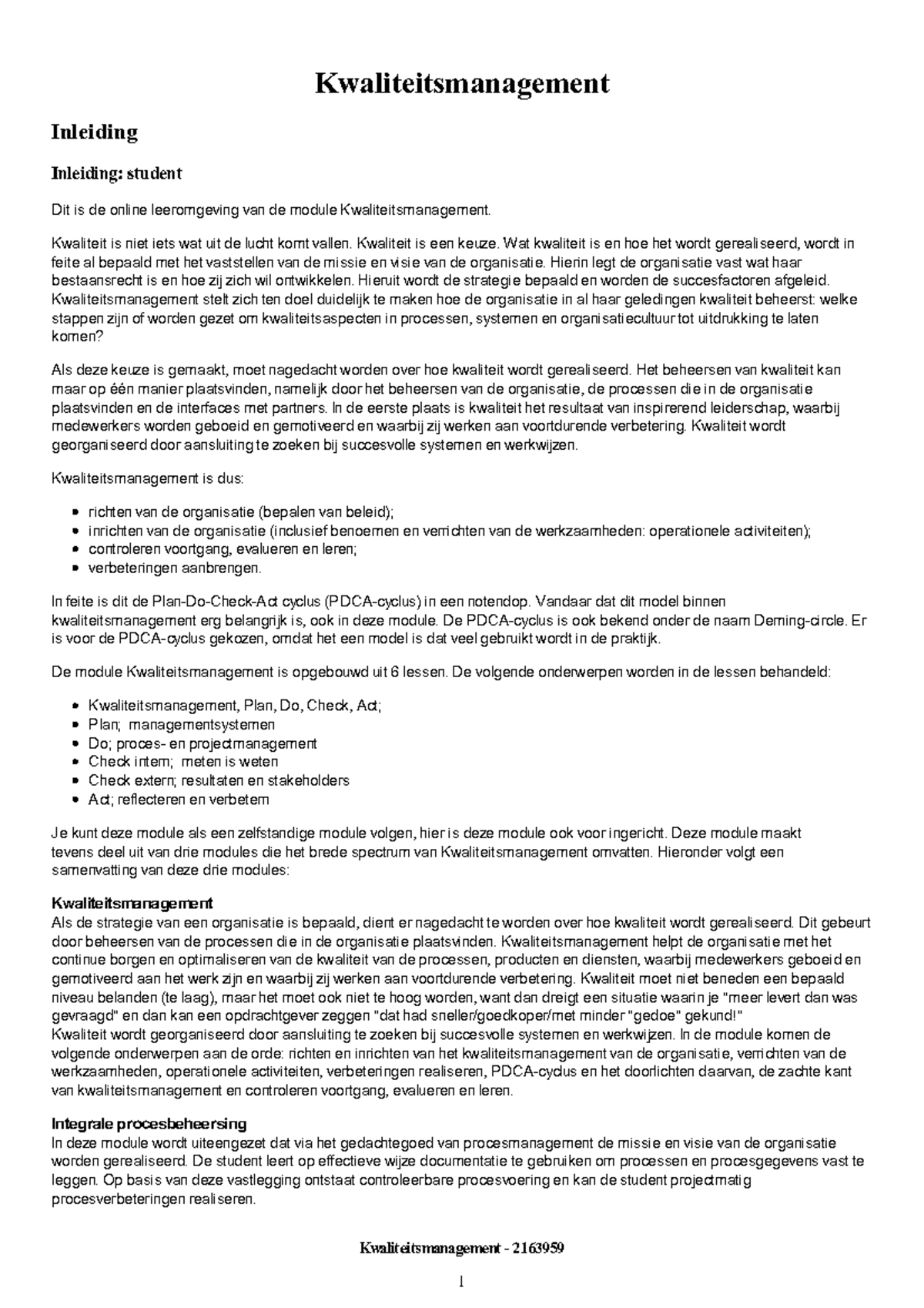 Kwaliteitsmanagement 2163959 - Kwaliteitsmanagement Inleiding Inleiding ...