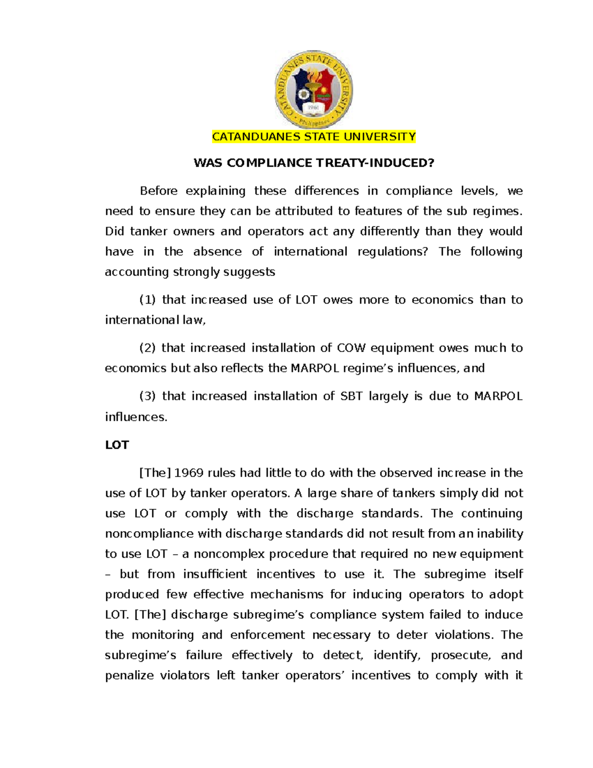 THE WAS Compliance Treaty- Induced - WAS COMPLIANCE TREATY-INDUCED ...
