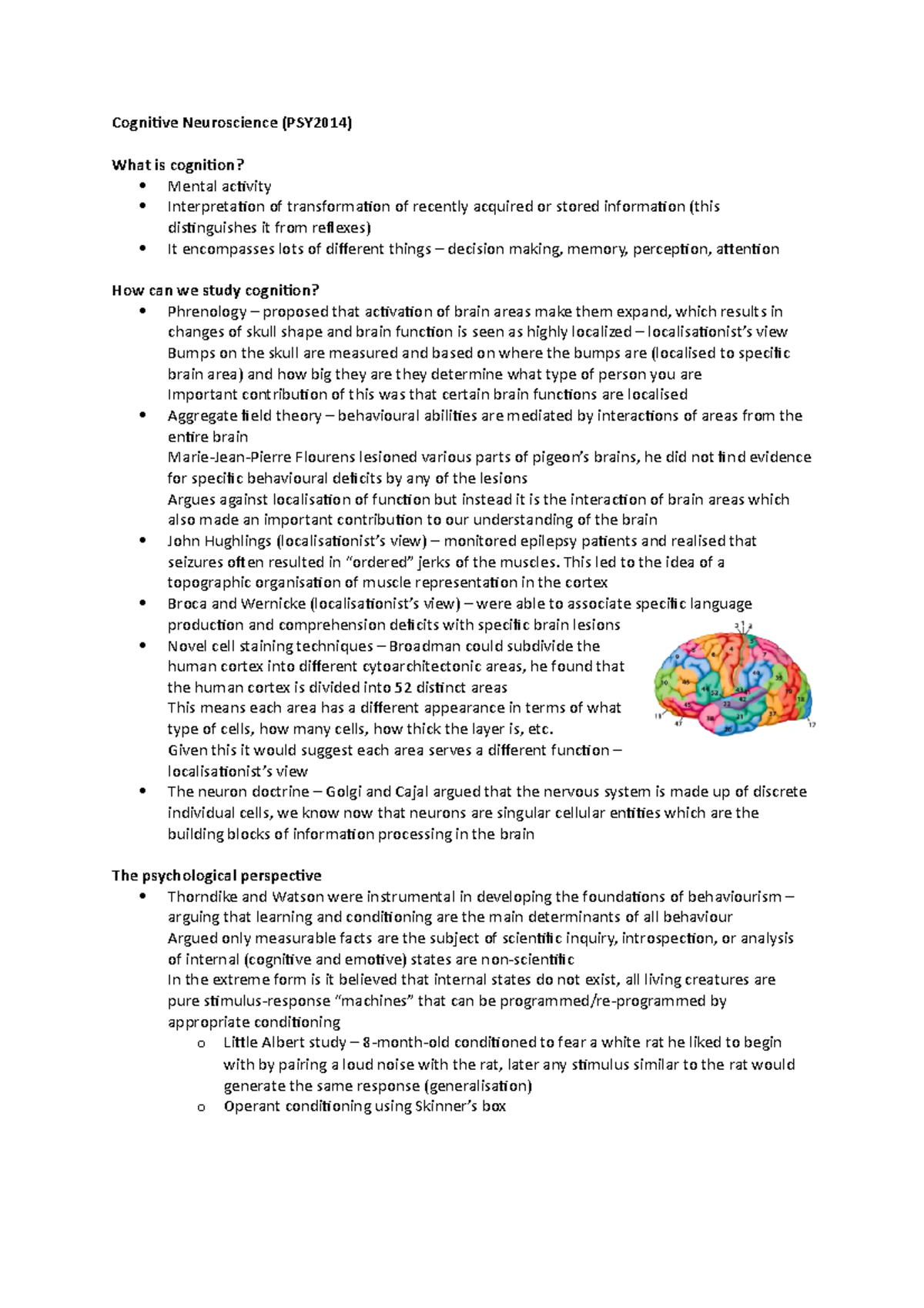 Lecture 1 - introduction - Cognitive Neuroscience (PSY2014) What is ...