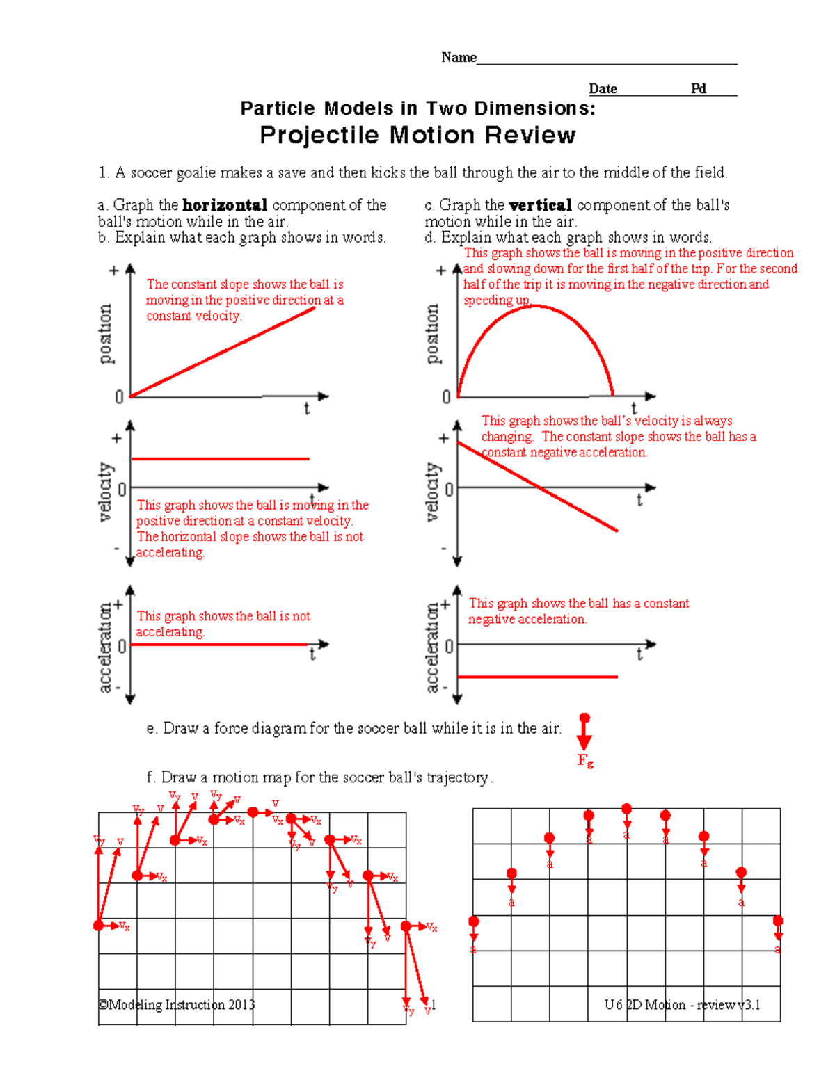 Projectile Review Key - ©Modeling Instruction 2013 1 U6 2D Motion ...