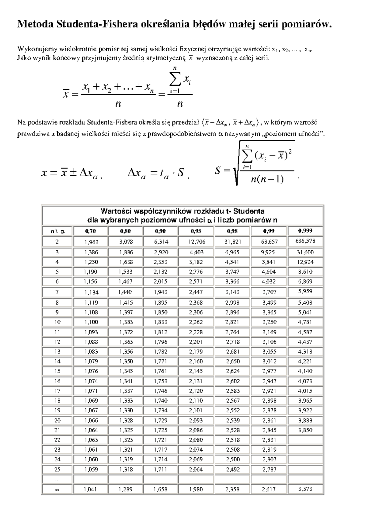 Metoda studenta najmniejsze kwadraty - Metoda Studenta-Fishera ...