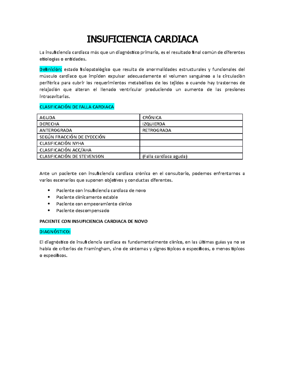 Insuficiencia Cardiaca - Definición: estado fisiopatológico que resulta ...