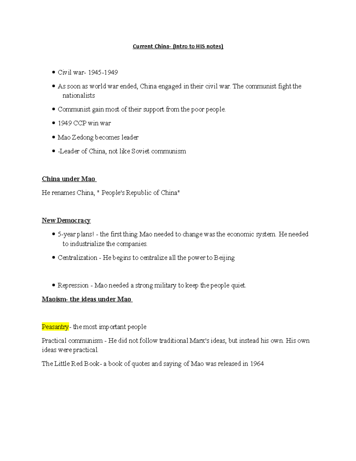 Current China- (Intro to HIS notes) - The communist fight the ...