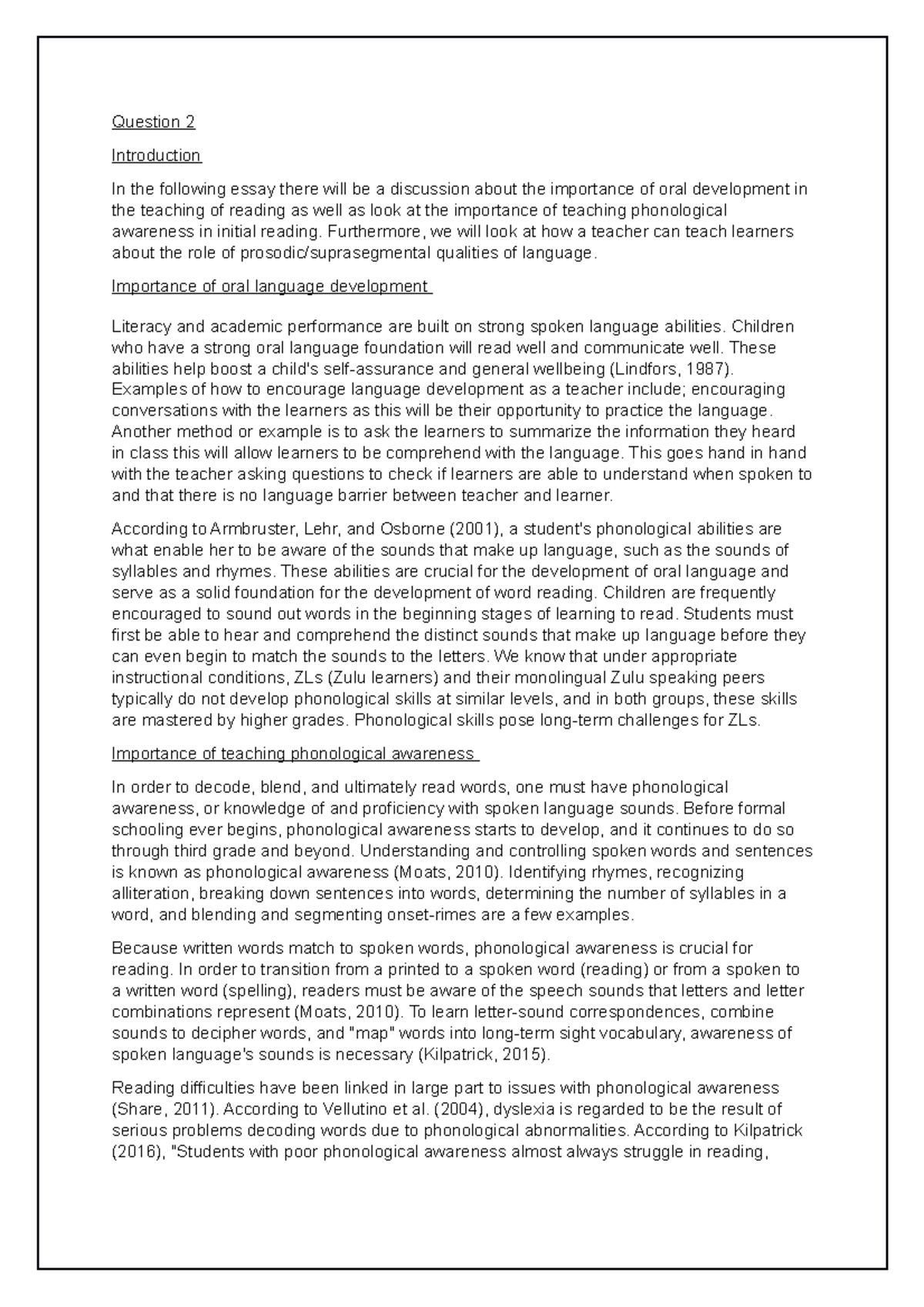 Question 2 - an example of a philosophy - Question 2 Introduction In ...