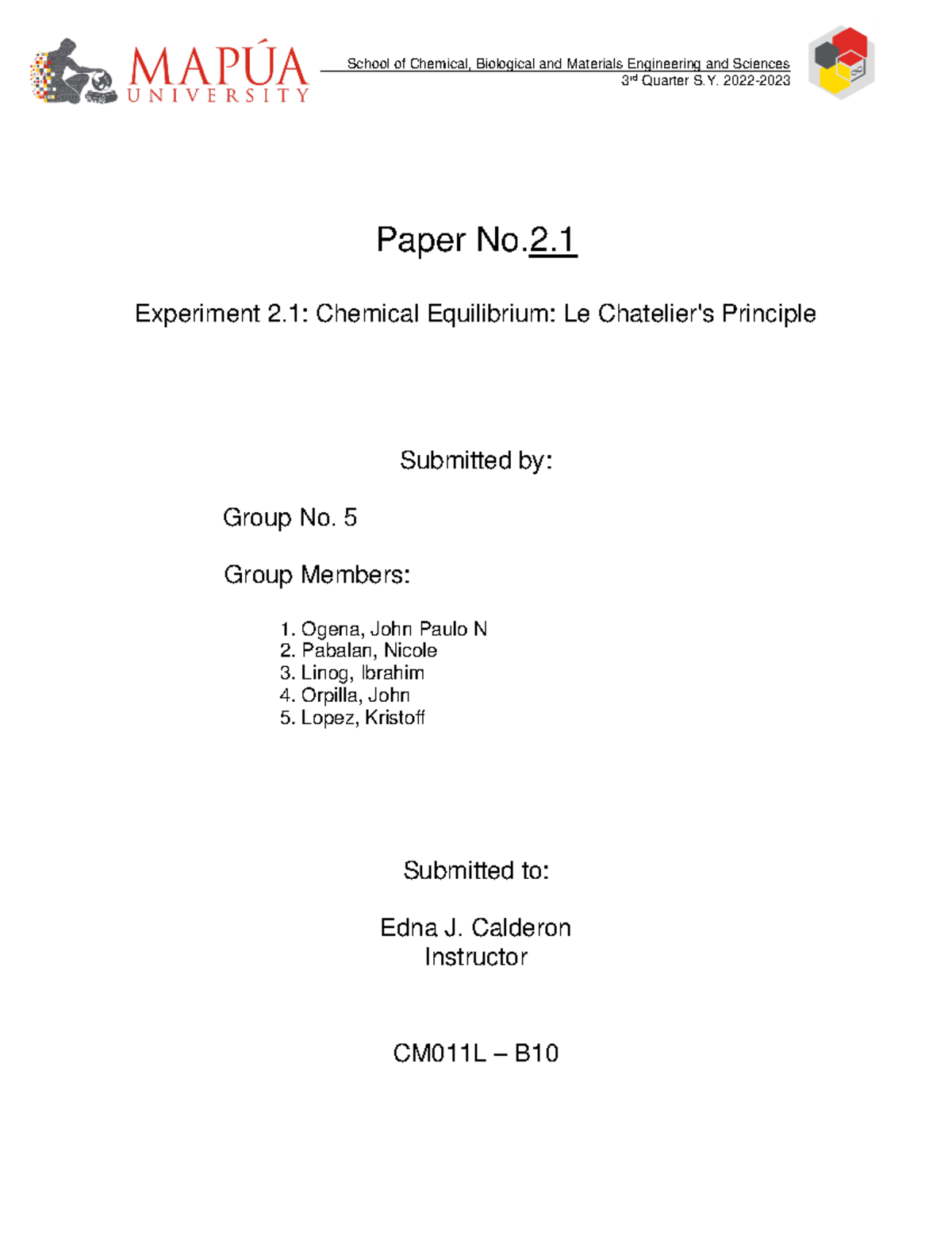 Experiment 2 - LAB REPORT - 3 rd Quarter S. 202 2 - 2023 Paper No ...