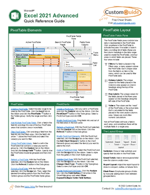 Excel 2021 intermediate quick reference - Click the topic links for free lessons! © 2022 - Studocu