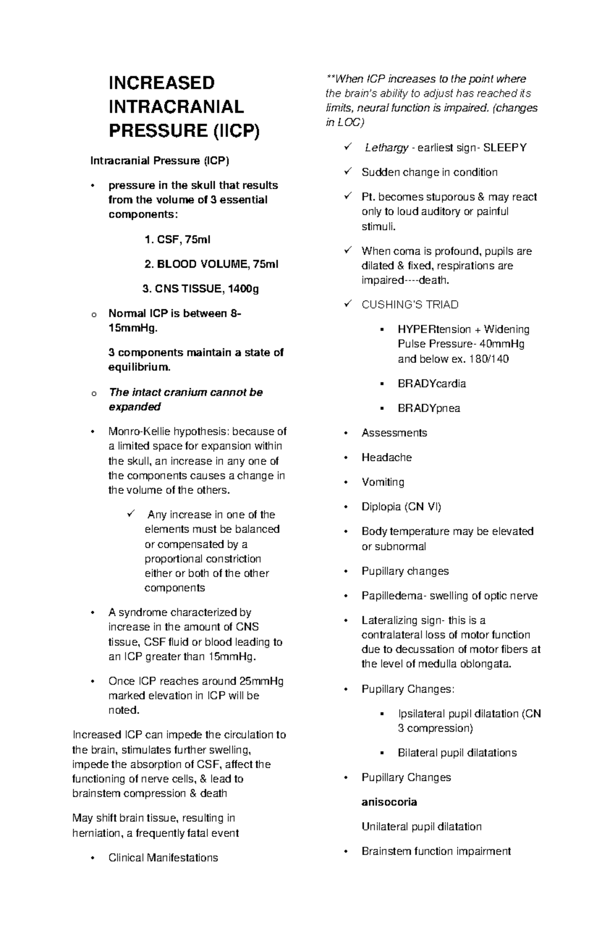 Increased Intracranial Pressure - PDF - INCREASED INTRACRANIAL PRESSURE ...