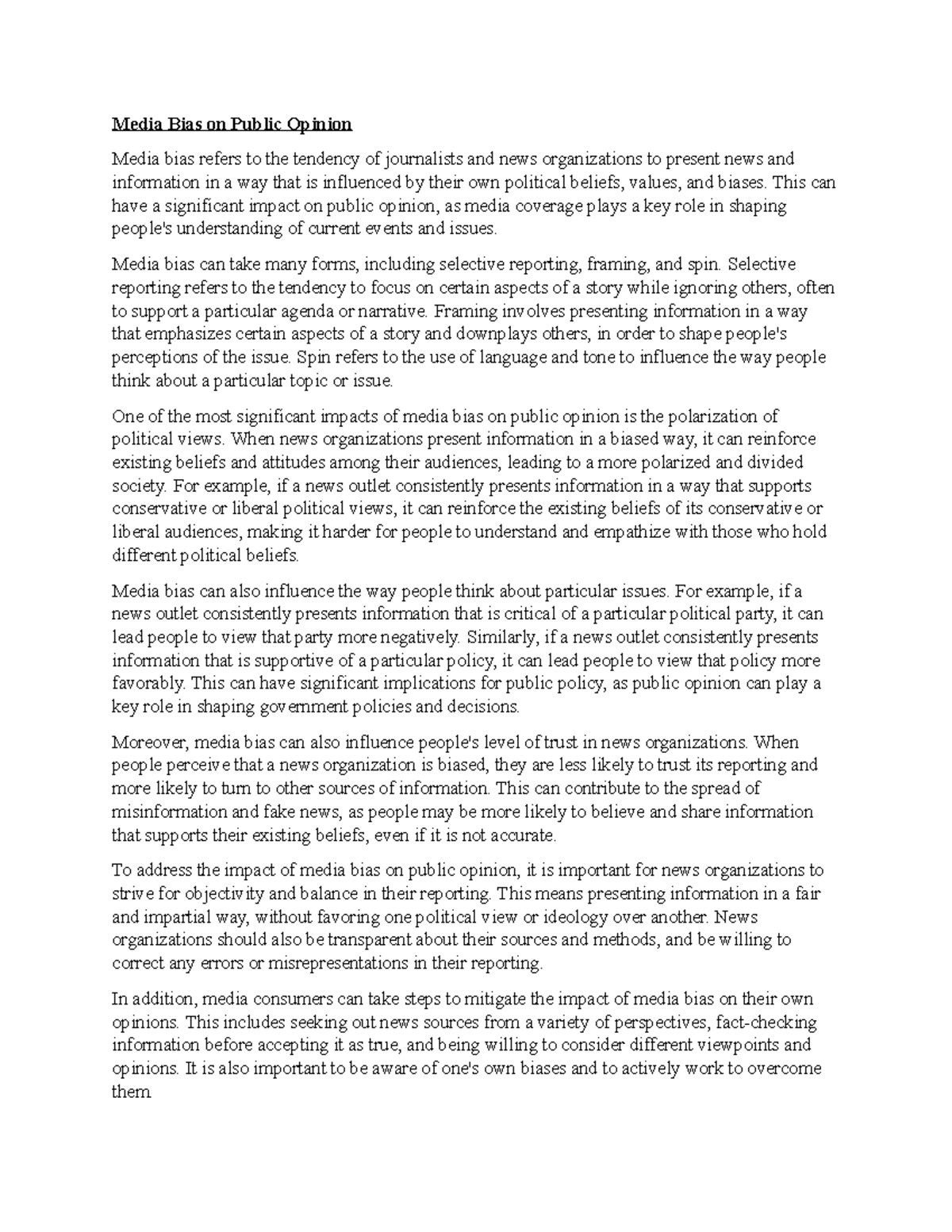 Media Bias on Public Opinion - This can have a significant impact on ...