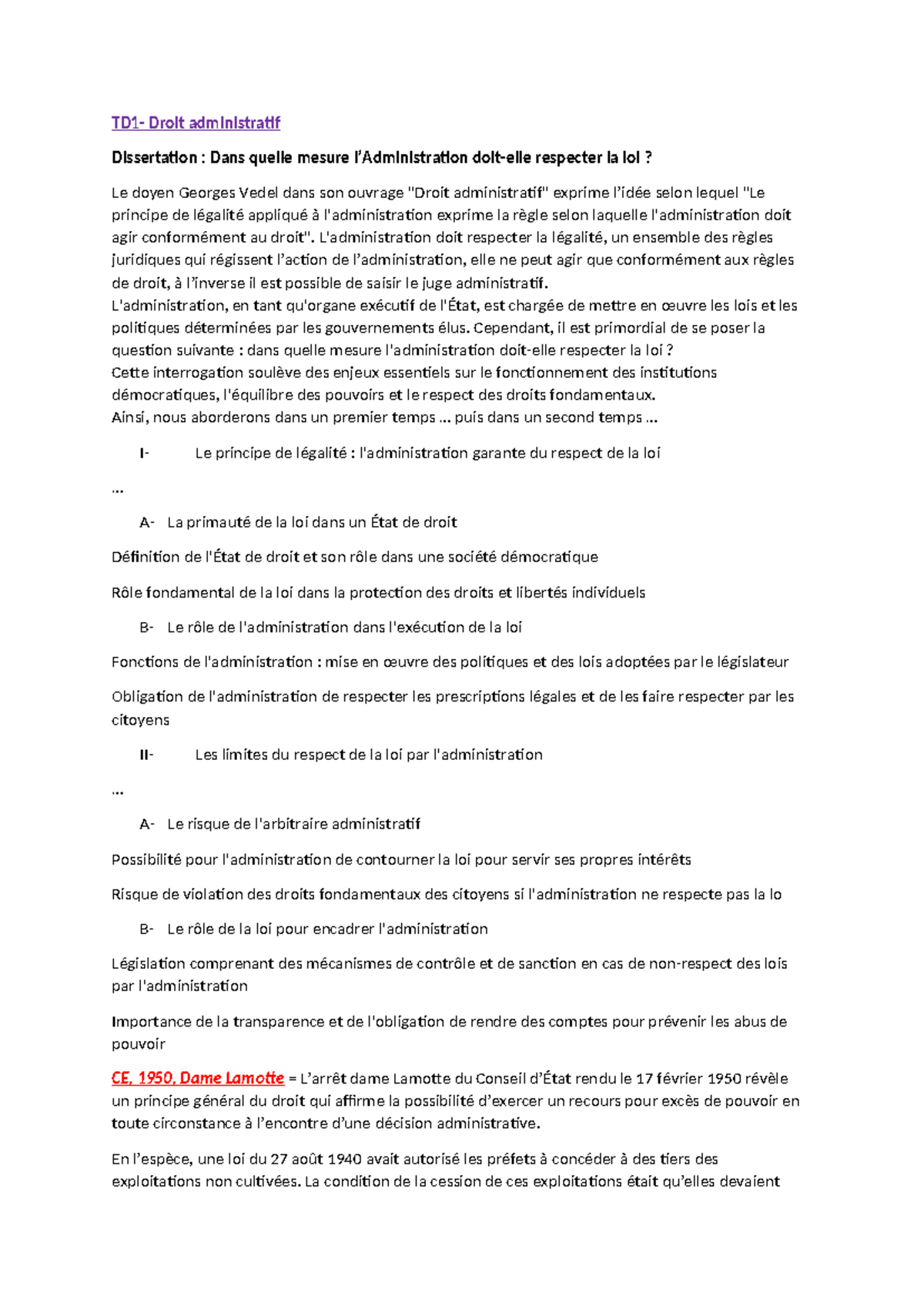 TD1 Droit administratif correction - TD1- Droit administratif Dissertation : Dans quelle mesure ...