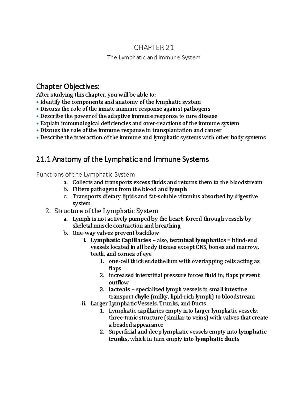 Chapter-21-Notes-Lymphatic and Immune - CHAPTER 21 The Lymphatic and ...