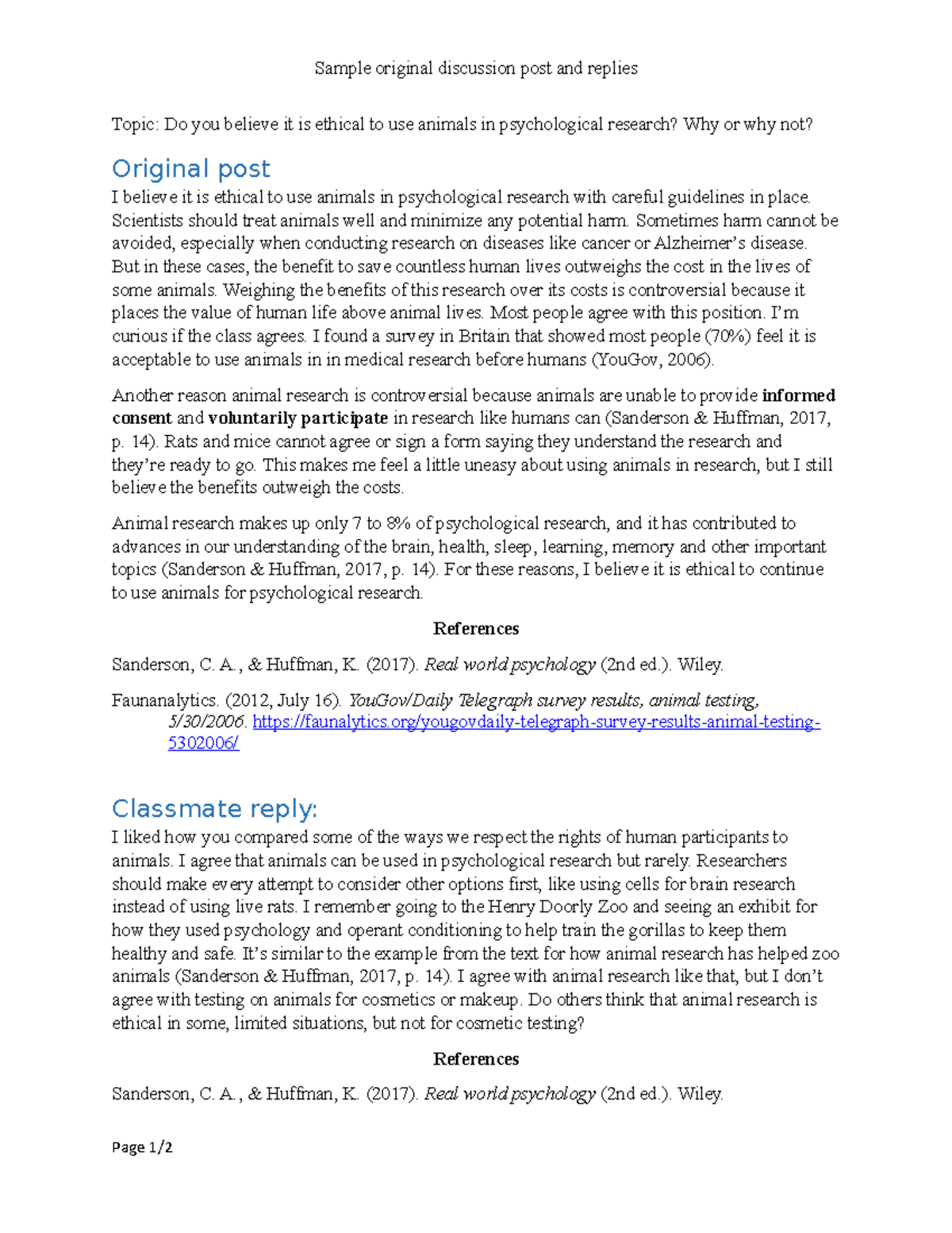 Sample original discussion post and replies 2020 - Sample original ...