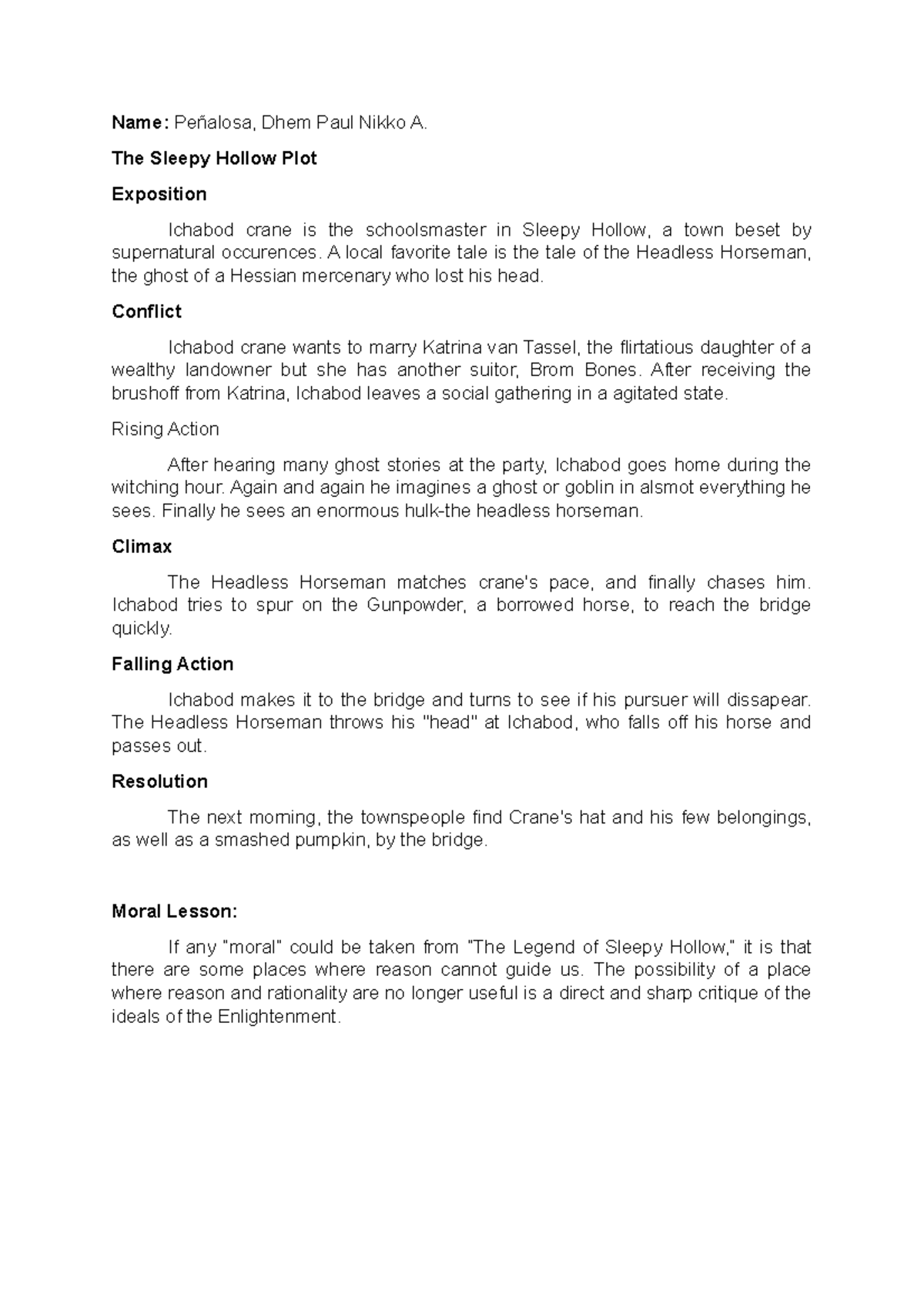 The Sleepy Hollow Plot - Hope helps in your assignments and other ...