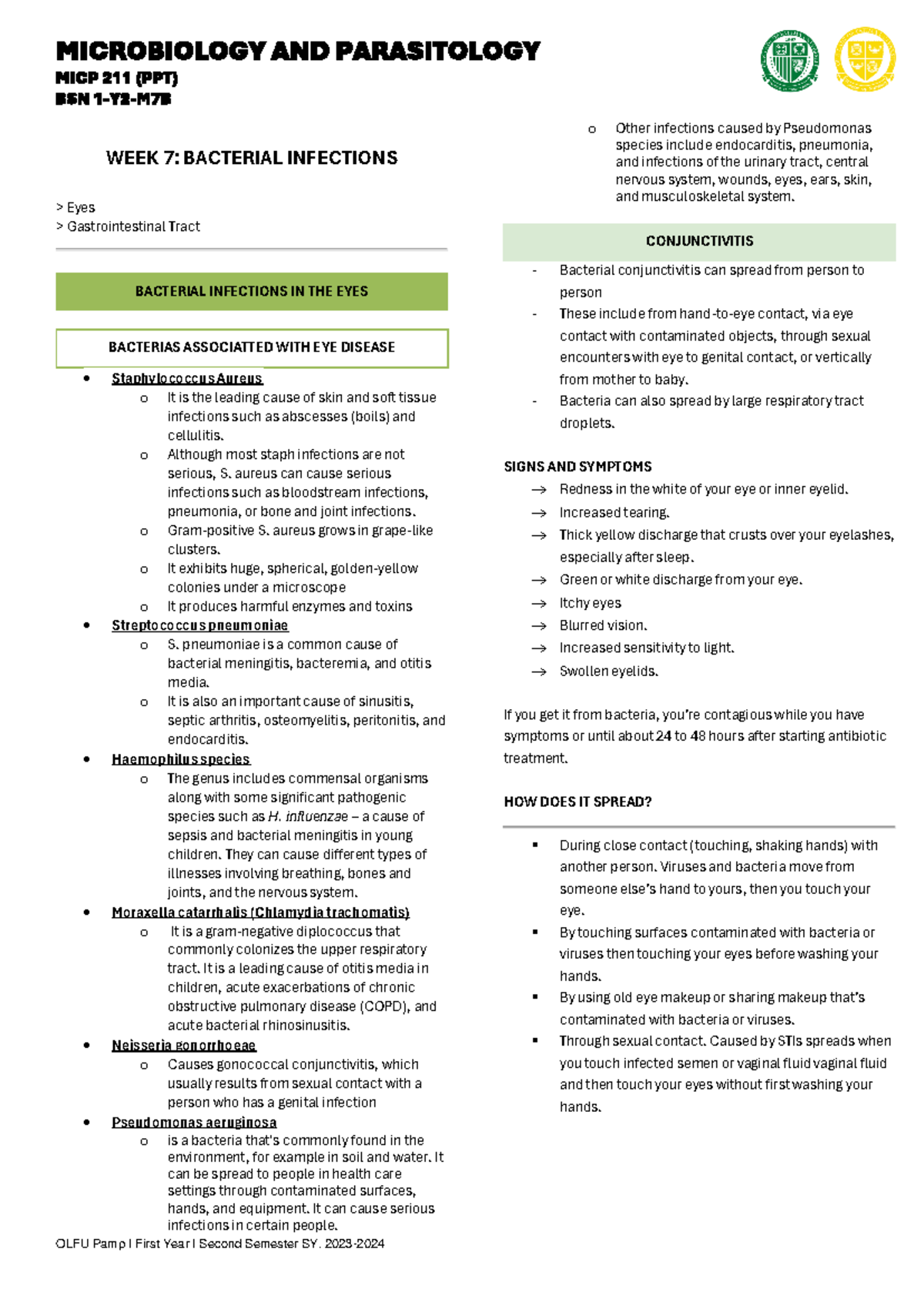 MICP Midterms - BSN FIRST YR OLFU PAMP SECOND SEM NOTES - MICP 211 (PPT ...