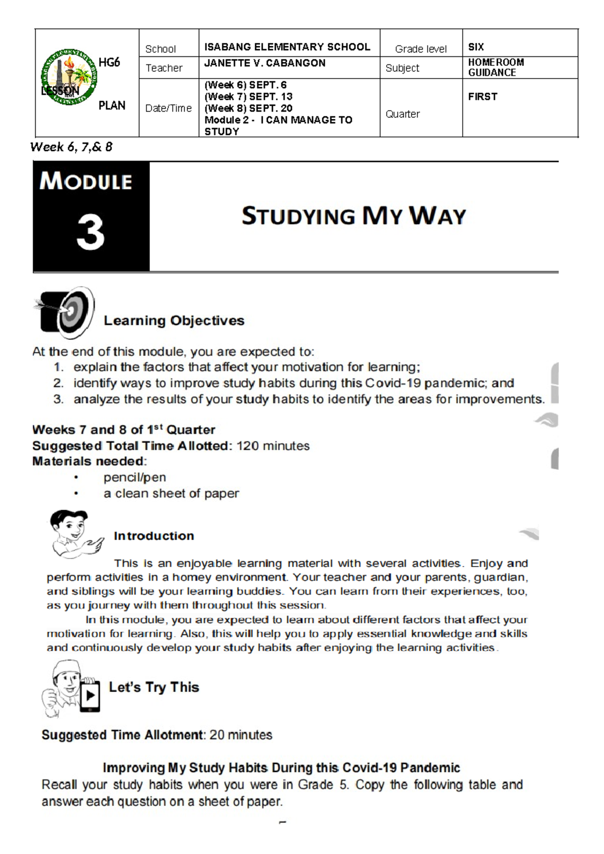 DLP-HG6-Q1-Module-3-Weeks-6,7 & 8 - Accountancy Business and Management - HG 6 LESSON PLAN ...