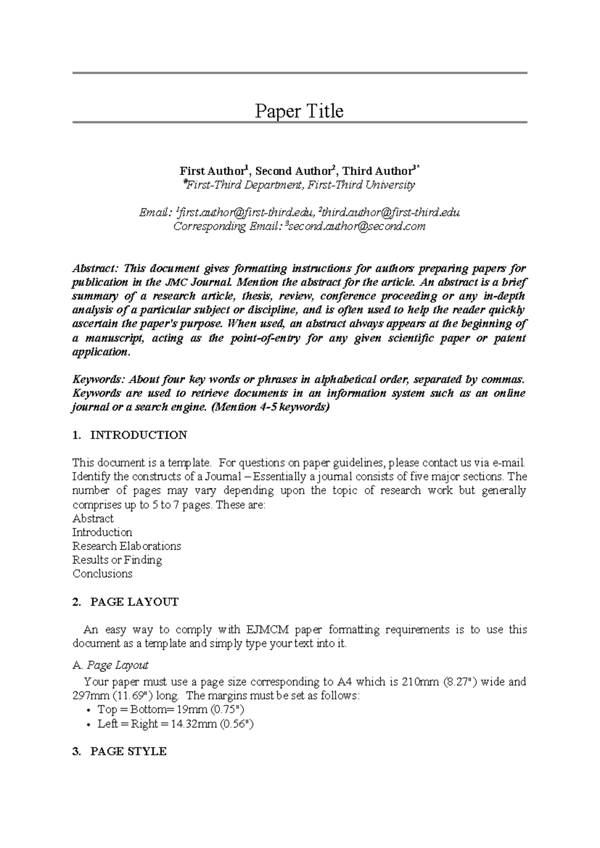 Journal Template - Notes - Paper Title First Author 1 , Second Author 2 ...