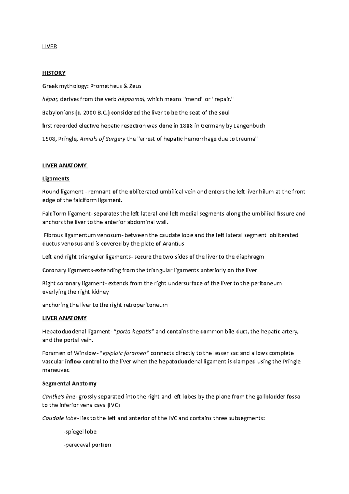 Chapter 31 liver - Lecture notes 31 - LIVER HISTORY Greek mythology ...