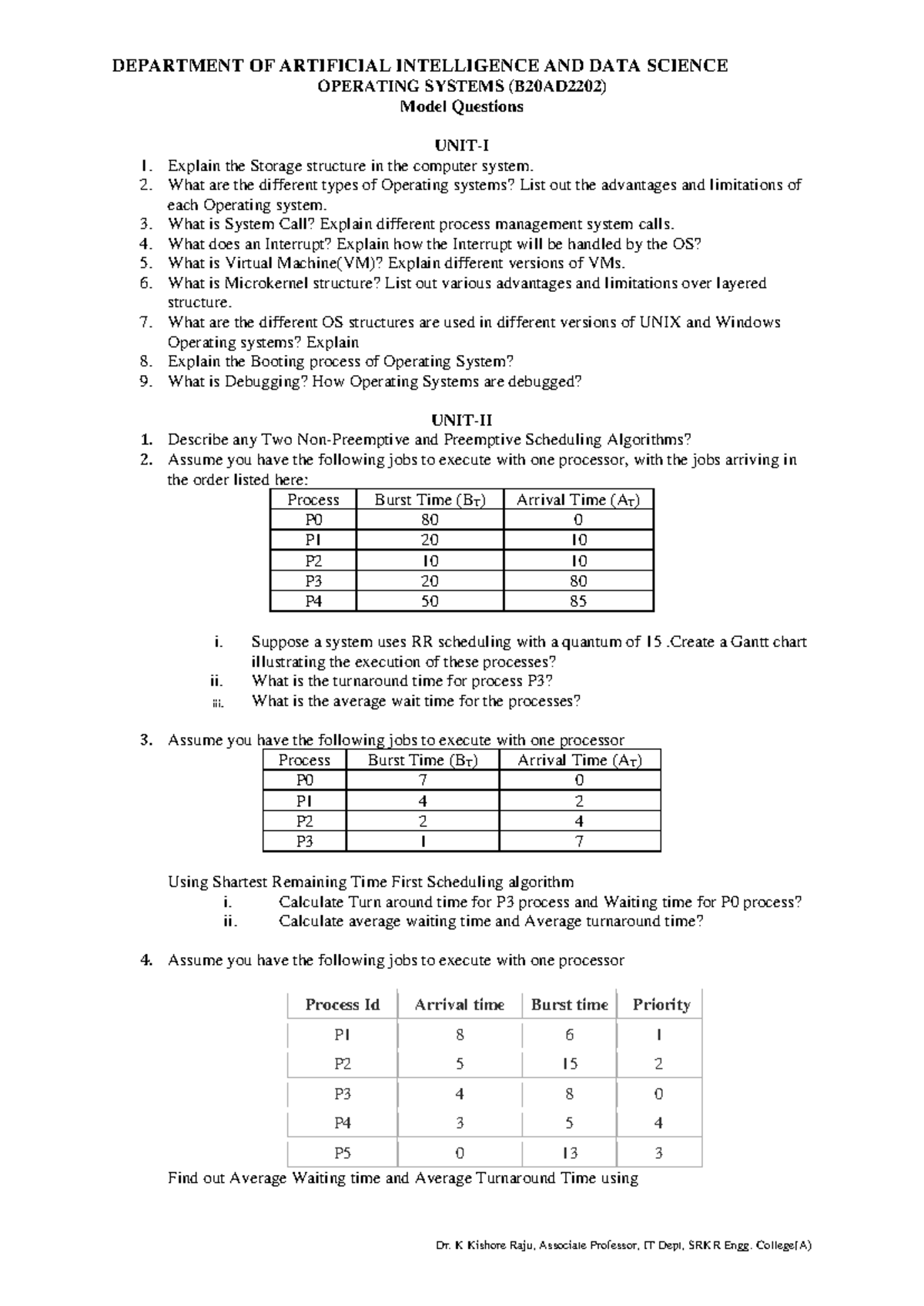 OS-Model Questions-Unitwise-April-2024 - DEPARTMENT OF ARTIFICIAL INTELLIGENCE AND DATA SCIENCE ...