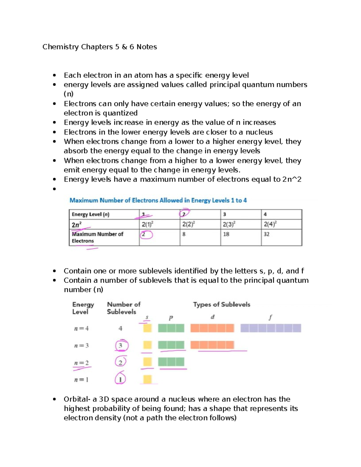 Chemistry chpt5&6 notes - Chemistry Chapters 5 & 6 Notes Each electron ...