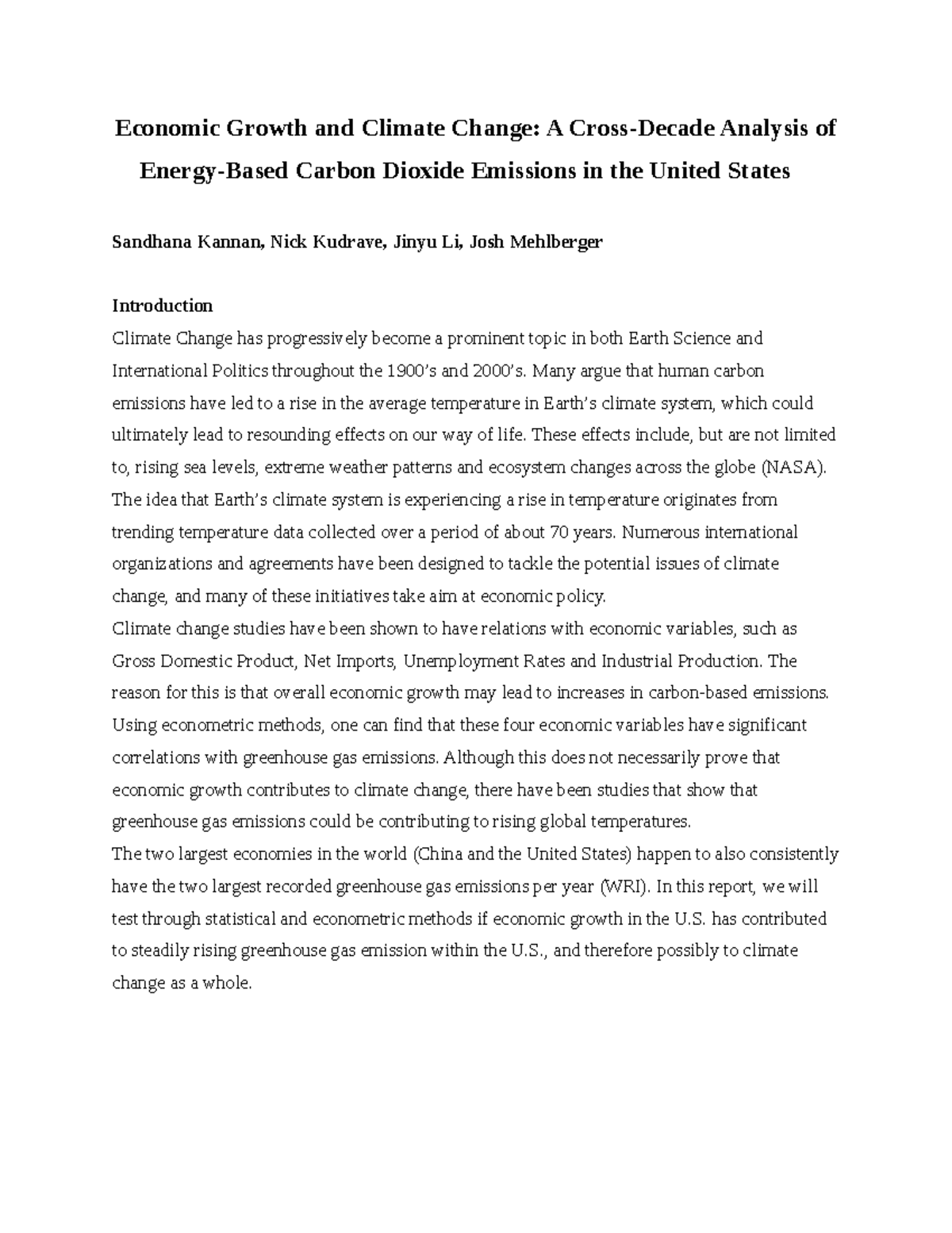 ECON 318 Paper - Economic Growth and Climate Change: A Cross-Decade ...