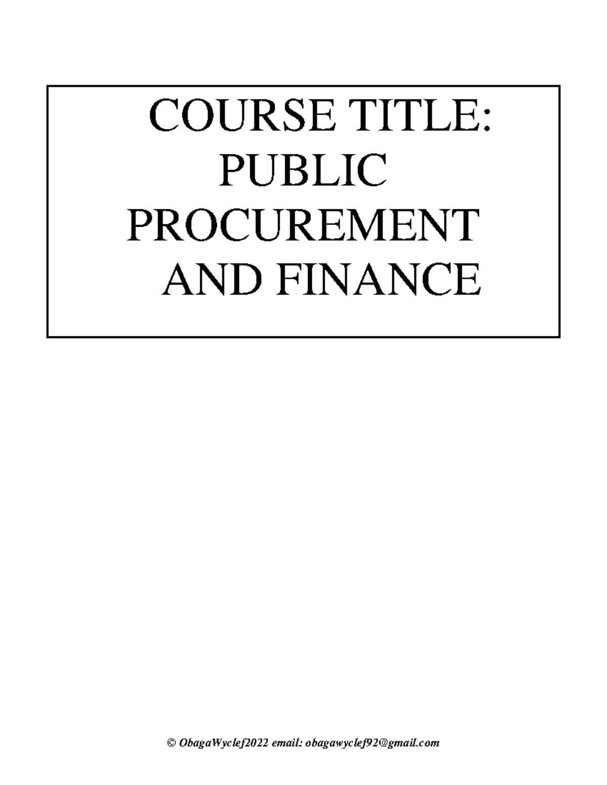 Public Procurement AND Finance - COURSE TITLE: PUBLIC PROCUREMENT AND ...