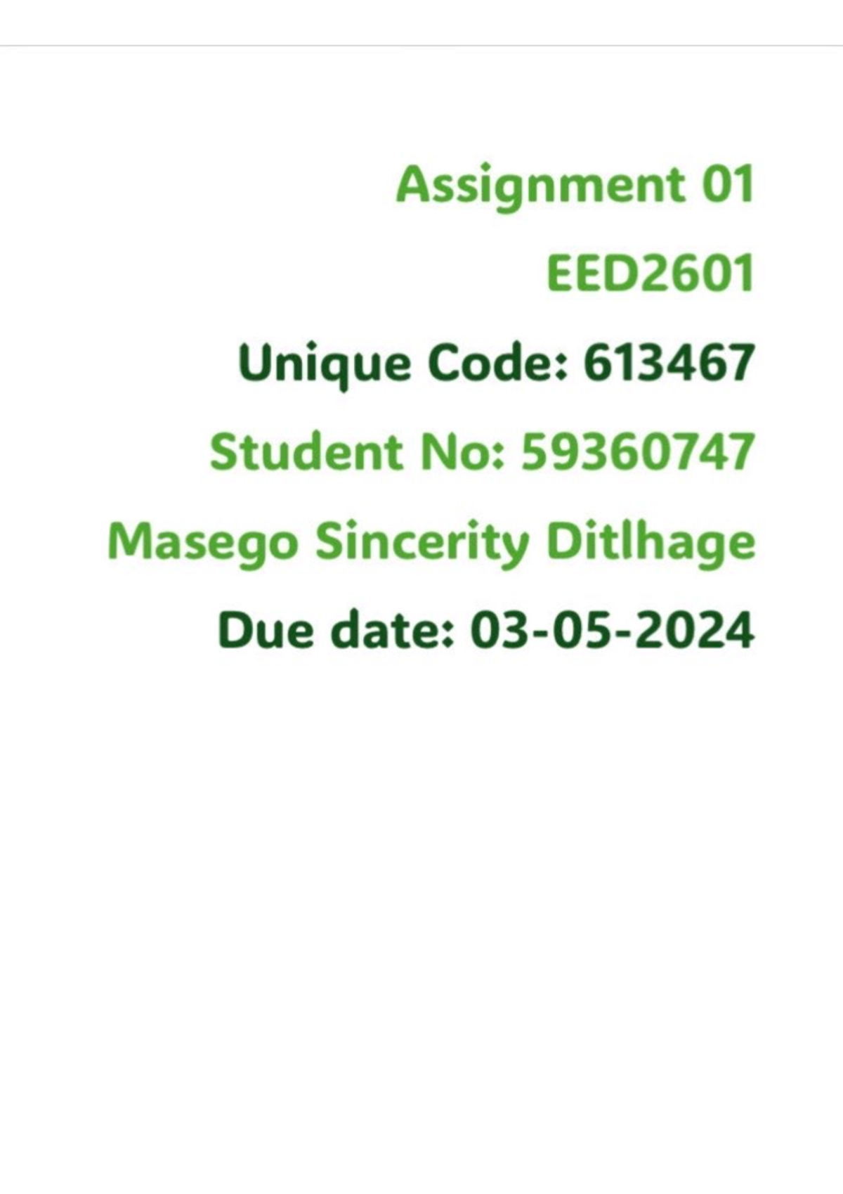 EED2601 Assignment 01 - EED2601 - Studocu