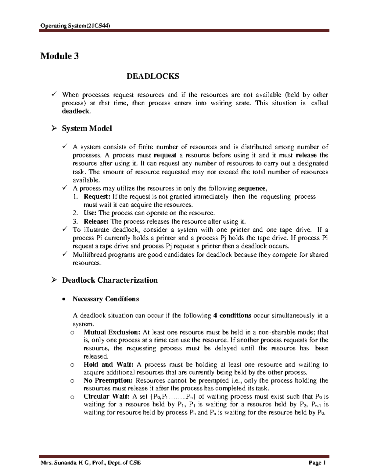 Module 3 21cs44-Dead lock and memory m - Module 3 DEADLOCKS When processes request resources and ...
