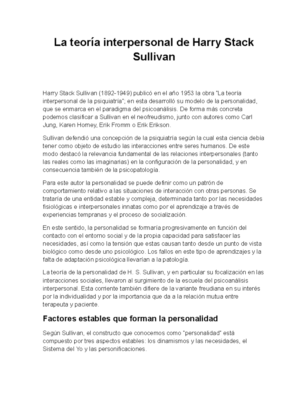 La teoría interpersonal de Harry Stack Sullivan - La teoría ...