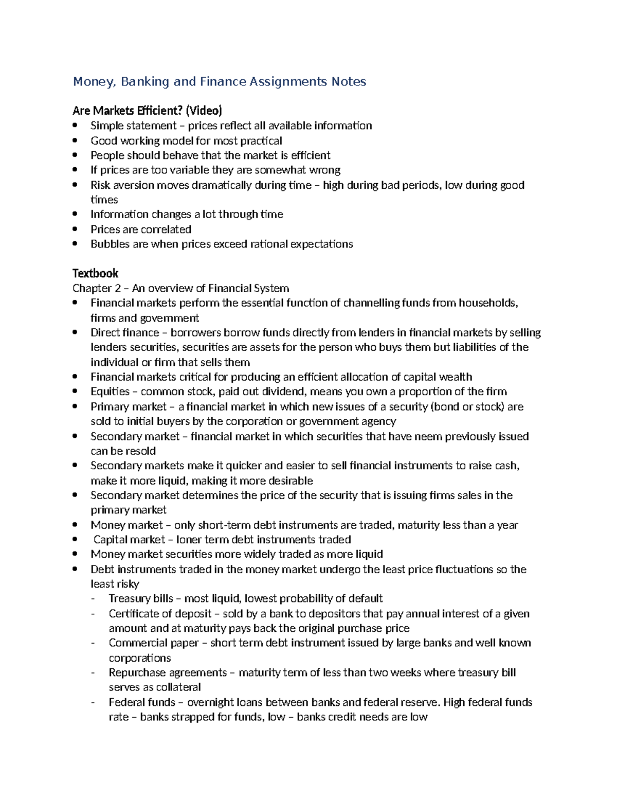 Assignment notes - Money, Banking and Finance Assignments Notes Are ...