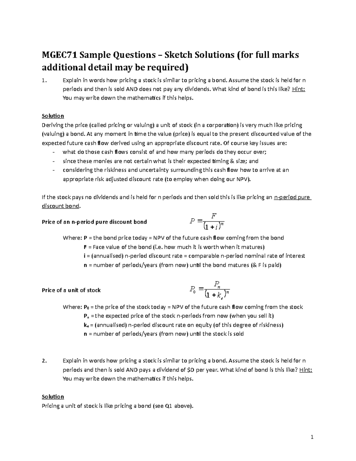 N6 C71 Additional sample questions Ch7 Draft Solutions - MGEC71 Sample ...