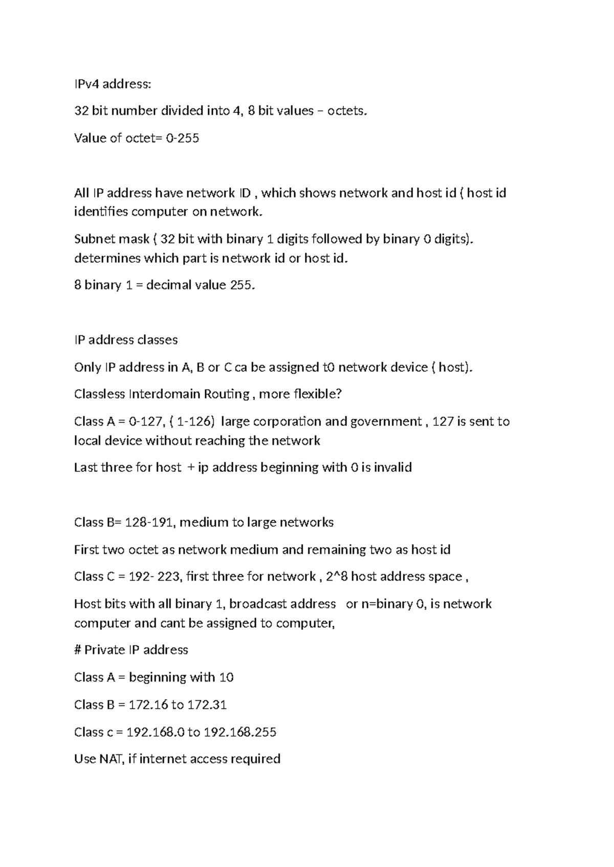IPv4 address - IPV4 notes - IPv4 address: 32 bit number divided into 4 ...
