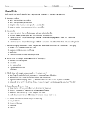 Chapter 16 - practice quizzes - Name: Class: ECON 202 Score: Chapter 16 ...