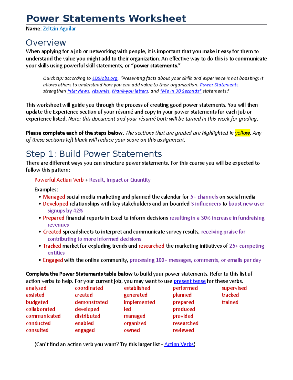 W3 Power Statements - Power Statements Worksheet Name: Zeltzin Aguilar ...