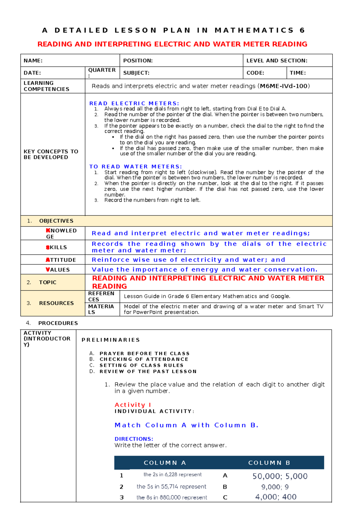 684557970 Exemplar Lesson PLAN IN MATH 6 Interpret Electric AND Water ...