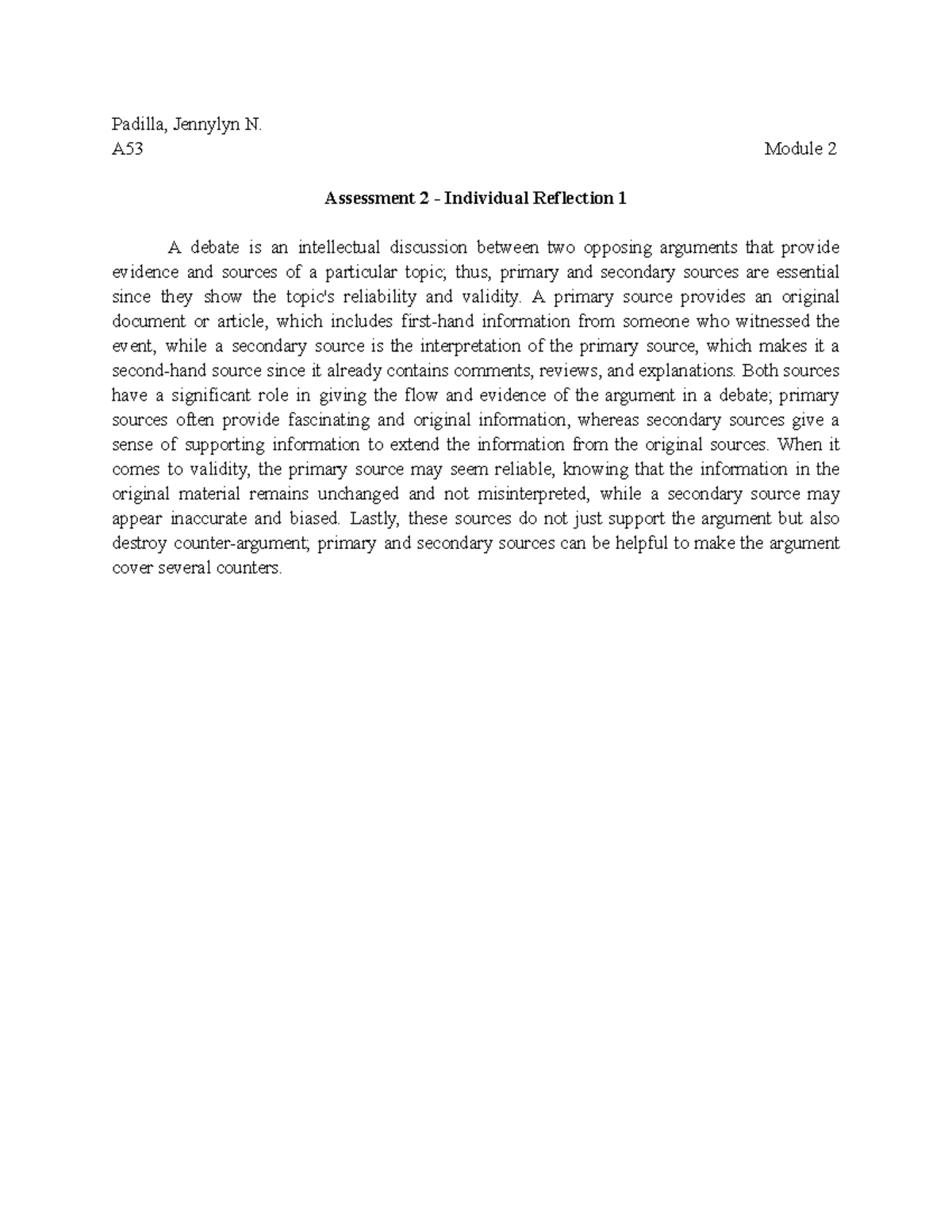 GED103 Assessment 2 Padilla - Padilla, Jennylyn N. A53 Module 2 Assessment 2 - Individual ...
