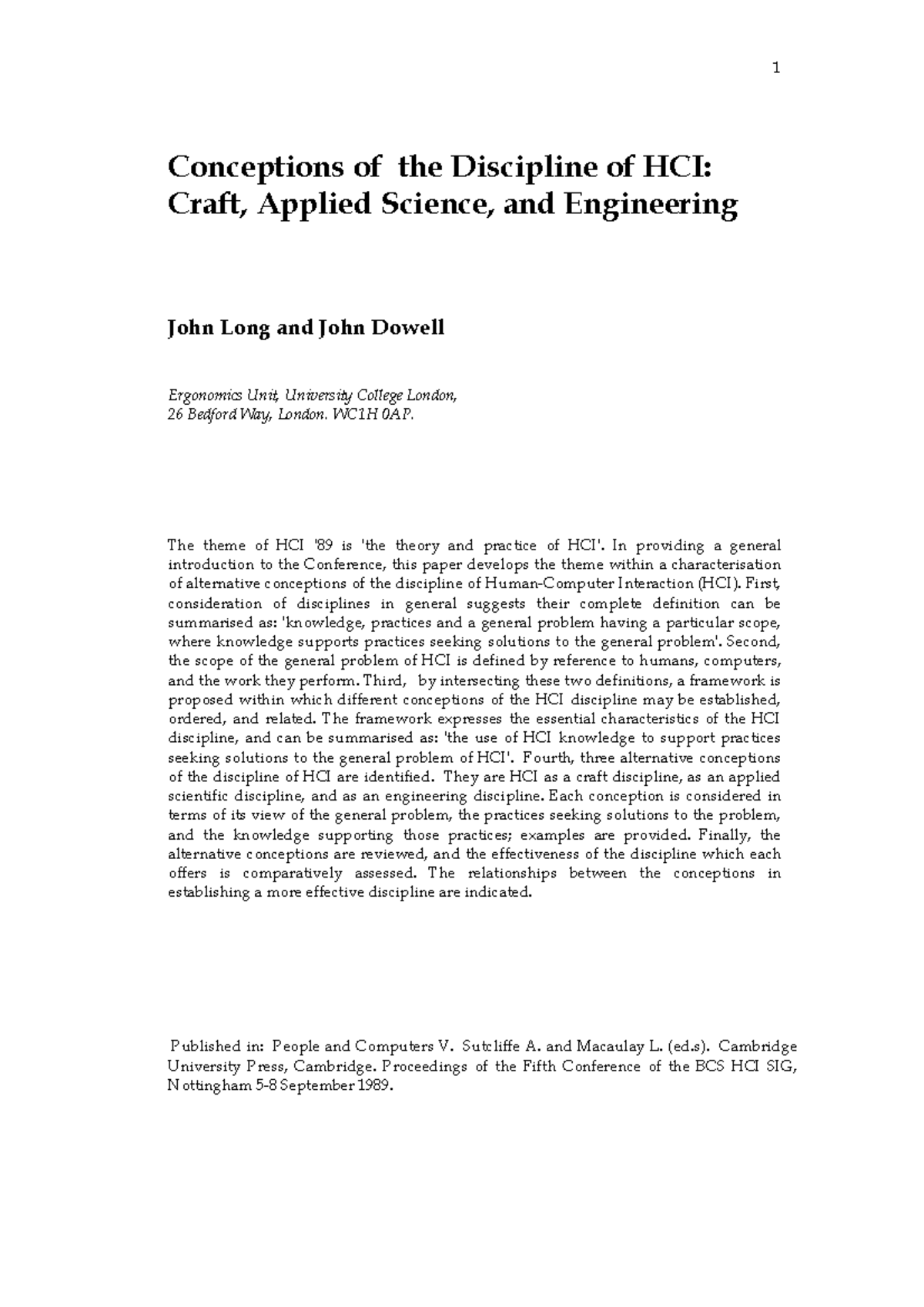 Conceptions of the Discipline of HCI - Conceptions of the Discipline of ...