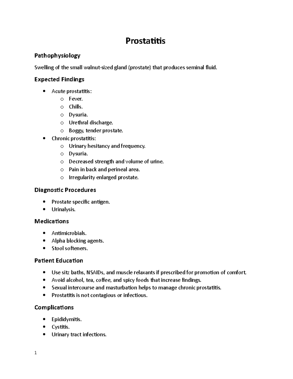 Prostatitis - T. Pittman - NUR 206 - ECPI University - Studocu