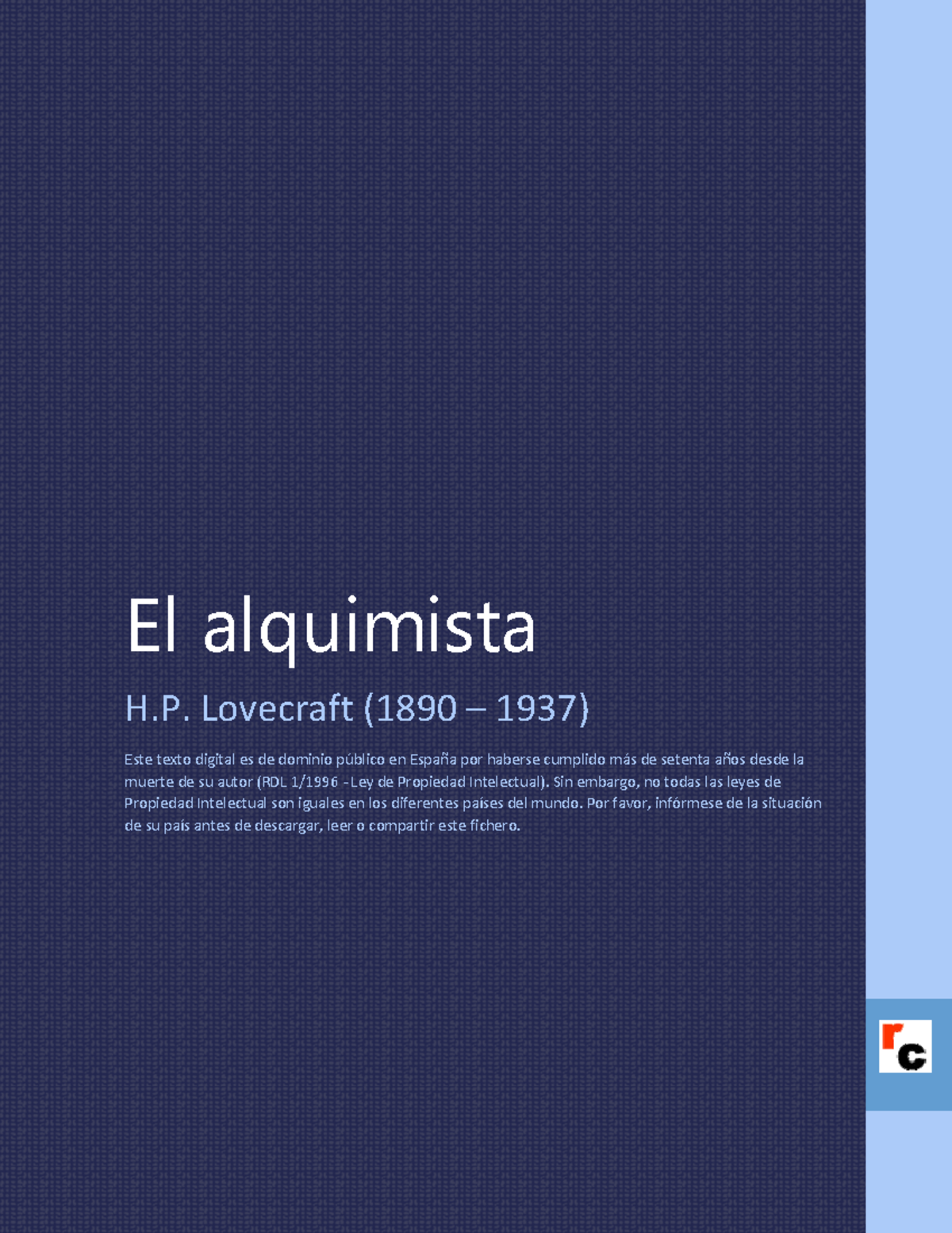 03. El alquimista Autor H.P. Lovecraft - El alquimista H. Lovecraft ...