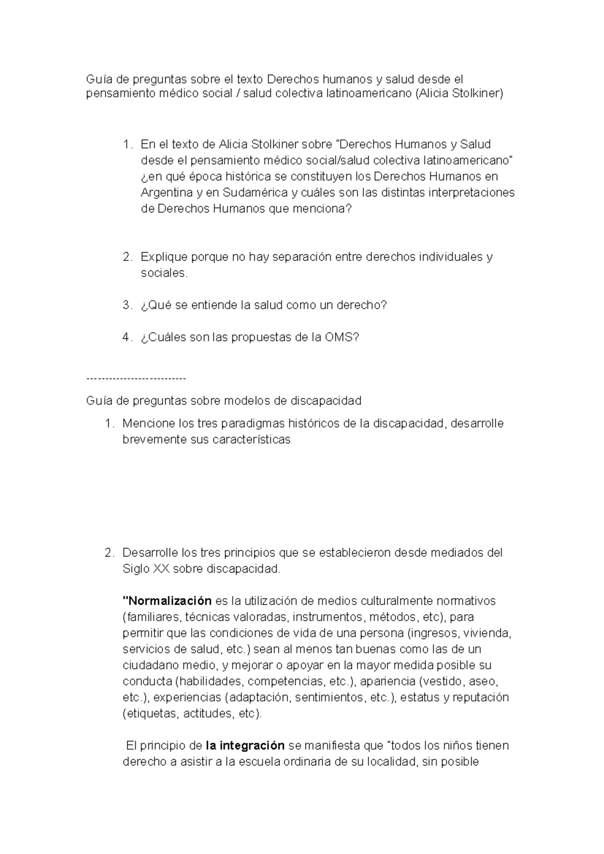 Guia de preguntas Filosofía, DDHH en Salud - Guía de preguntas sobre el texto Derechos humanos y ...