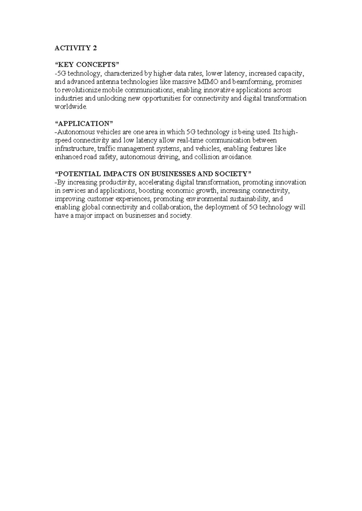 activity 2 in information system - ACTIVITY 2 “KEY CONCEPTS” -5G ...
