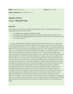 Educ 123- Activity - Name: Bacay, Mia Joy, G Date: April 12, 2022 ...
