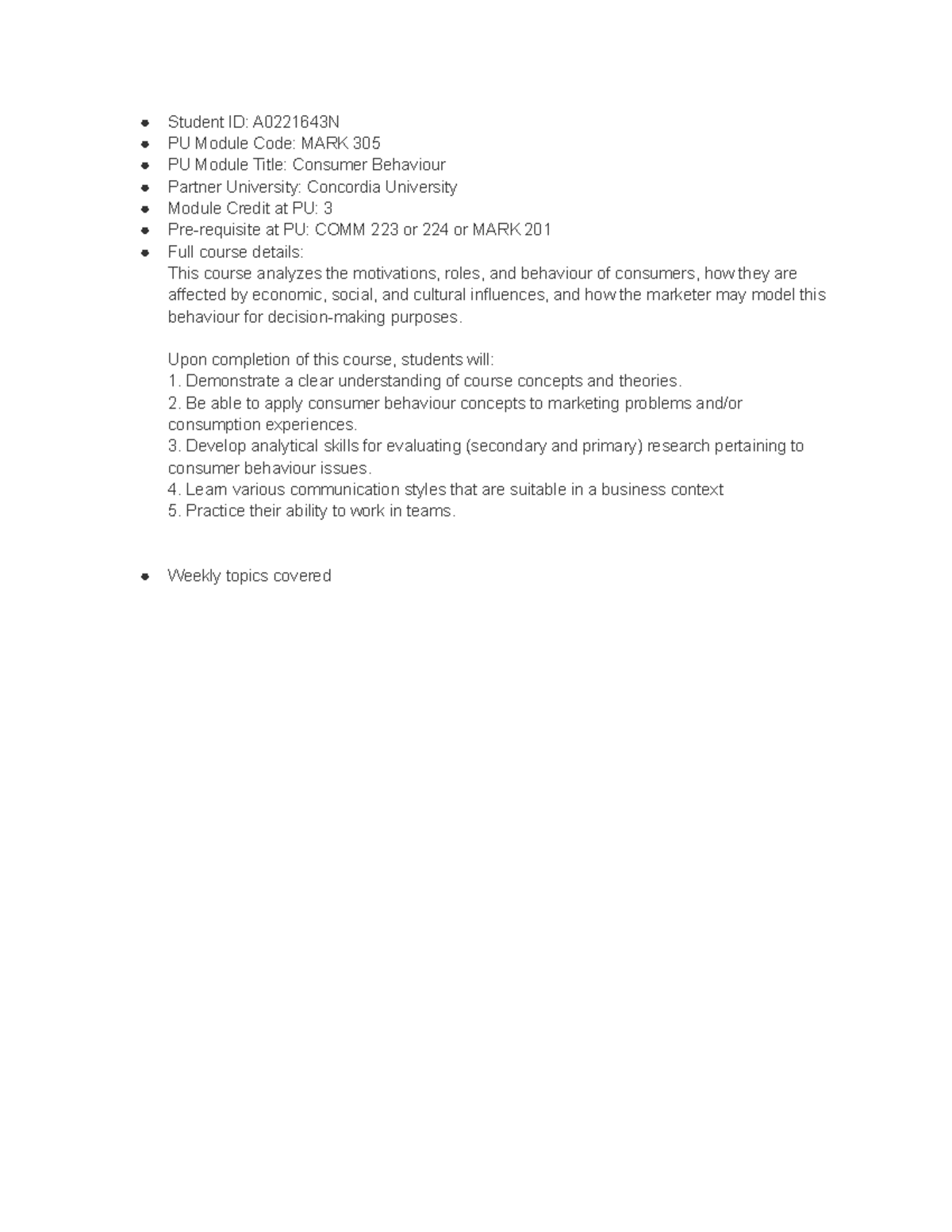 MKT 3702 - hihi - Student ID: A0221643N PU Module Code: MARK 305 PU ...