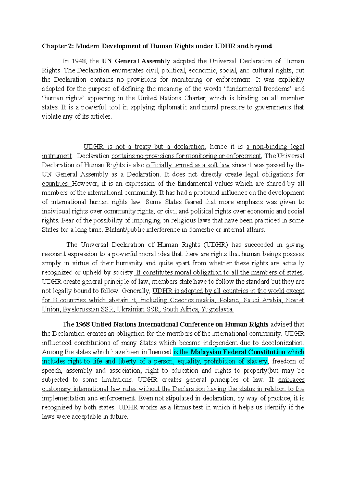 Chapter 2 notes - Chapter 2: Modern Development of Human Rights under ...
