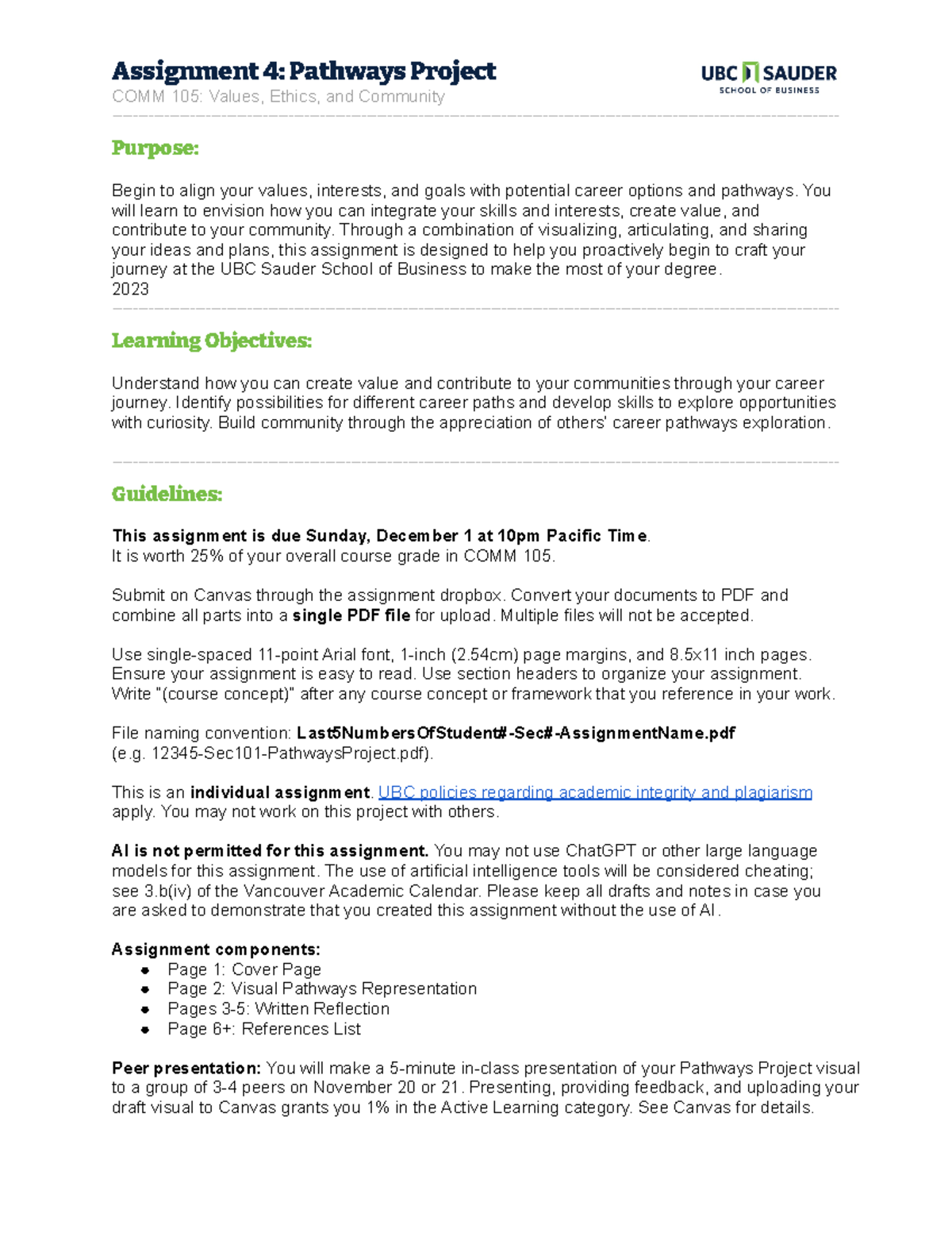 Assignment 4 - Pathways Project - 2024 - COMM 105: Values, Ethics, and Community - Studocu