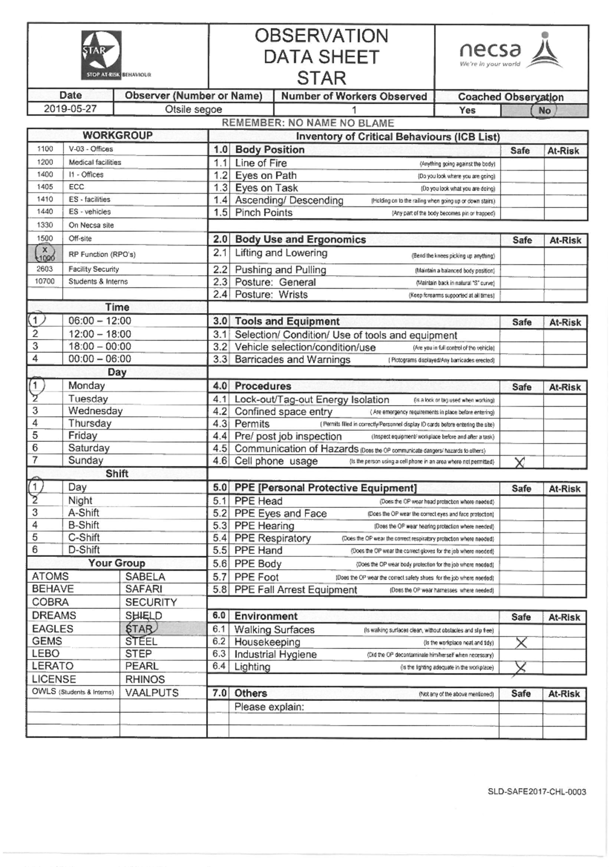 Bbs 3 - OBSERVATION STAR DATA SHEET necsa in your world STOP BEHAVIOUR ...