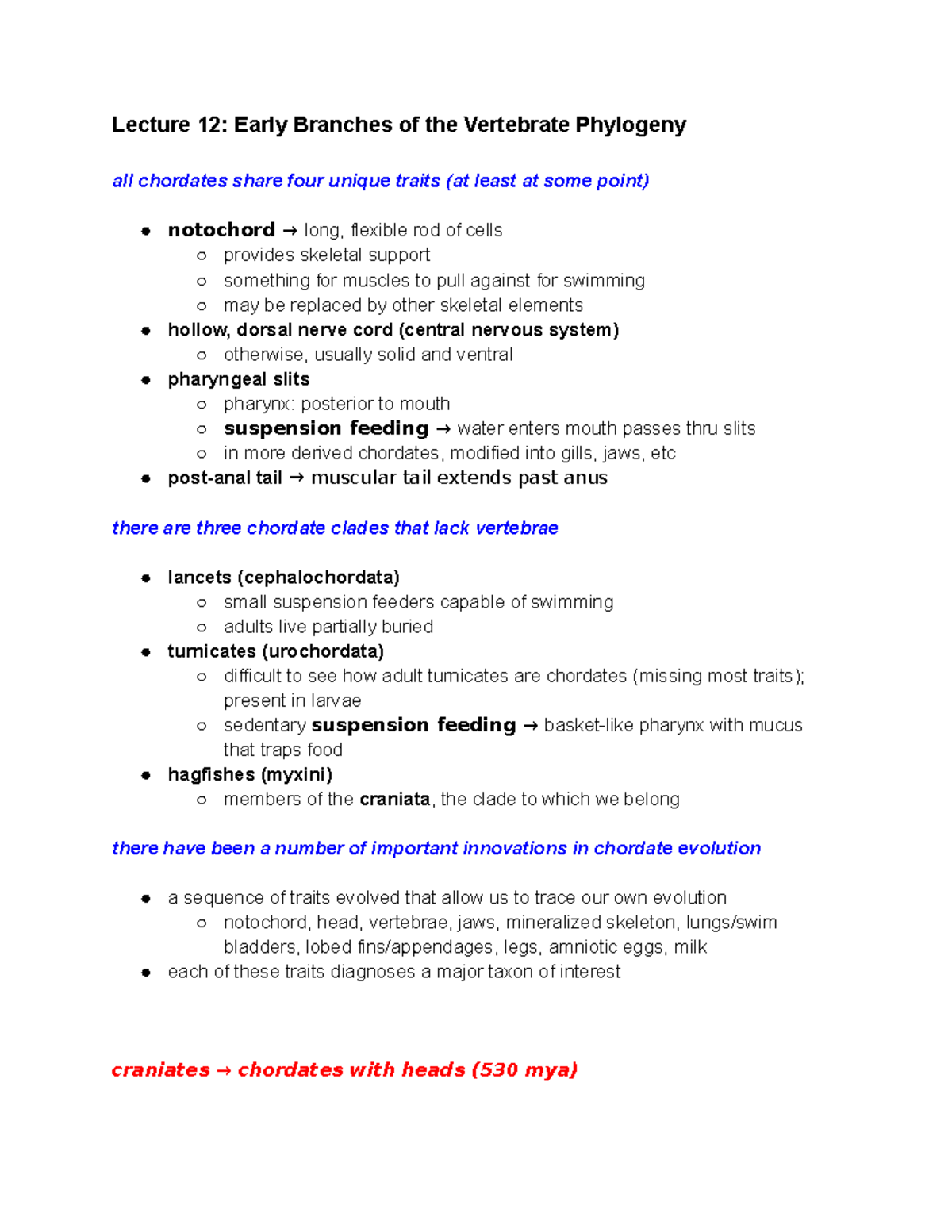 BSC Lecture 12 - Biology Notes - Lecture 12: Early Branches of the ...
